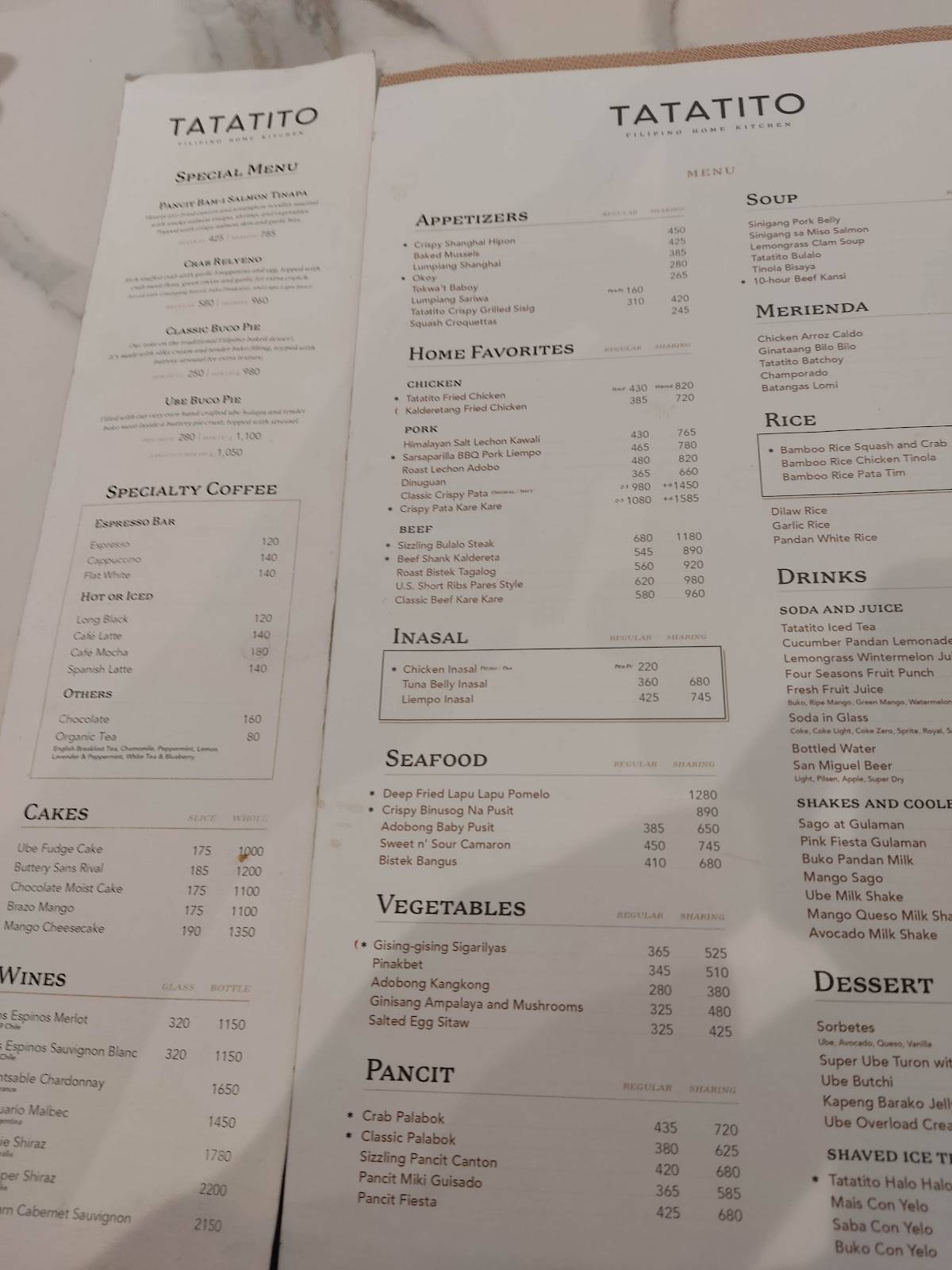 Menu at Tatatito restaurant, Makati