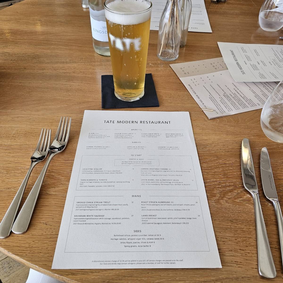 Menu at Tate Modern Terrace Bar, London