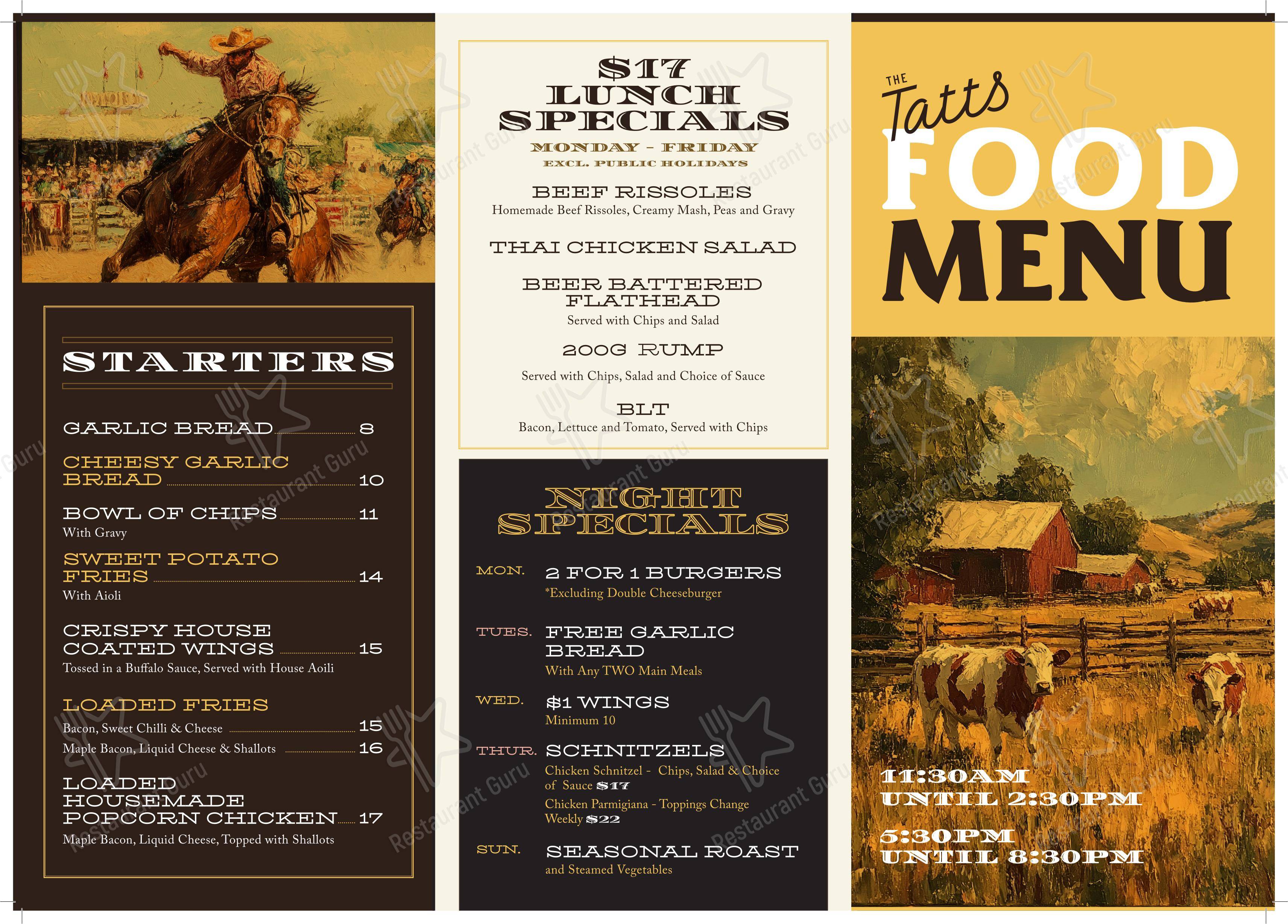Menu at Tattersalls Hotel Casino pub & bar, Casino