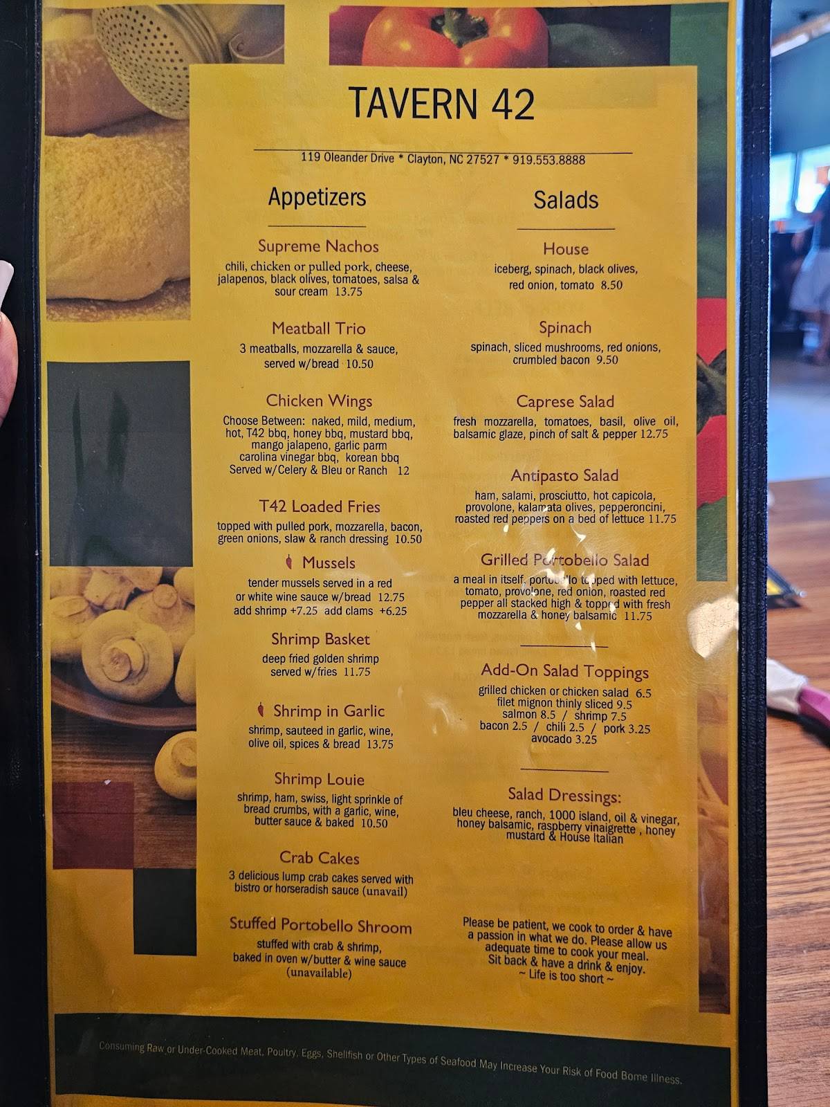 Menu at Tavern 42 pub & bar, Clayton