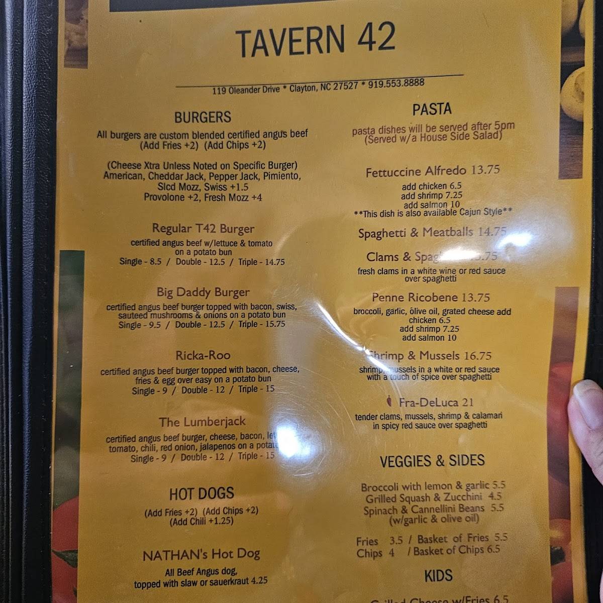 Menu at Tavern 42 pub & bar, Clayton