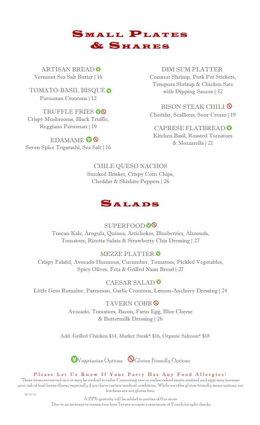 Menu at Tavern On The Square pub & bar, Vail
