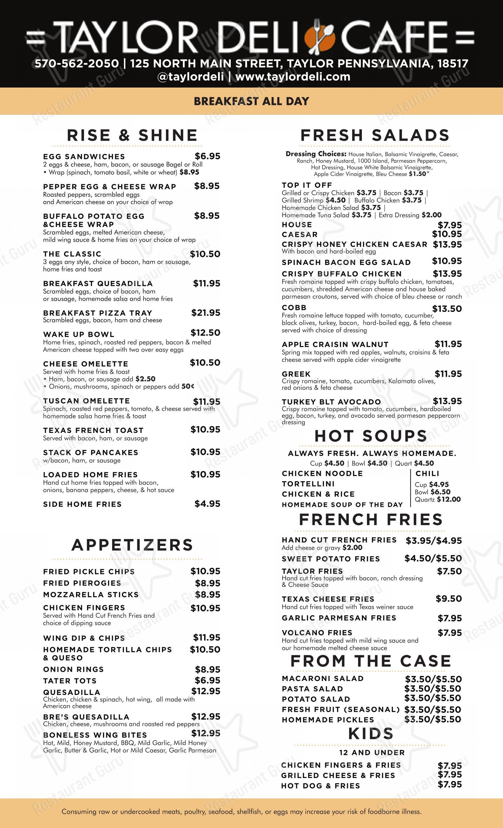 Menu at Taylor Deli restaurant, Taylor, 146 S Main St