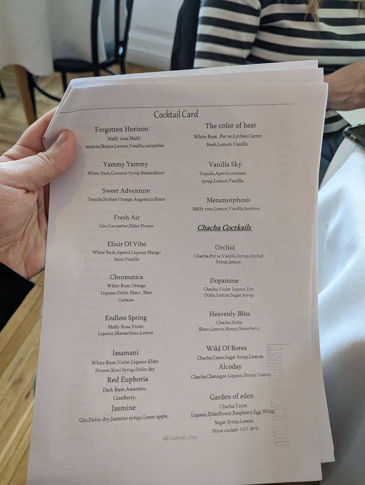 Menu at Iasamani restaurant, Tbilisi