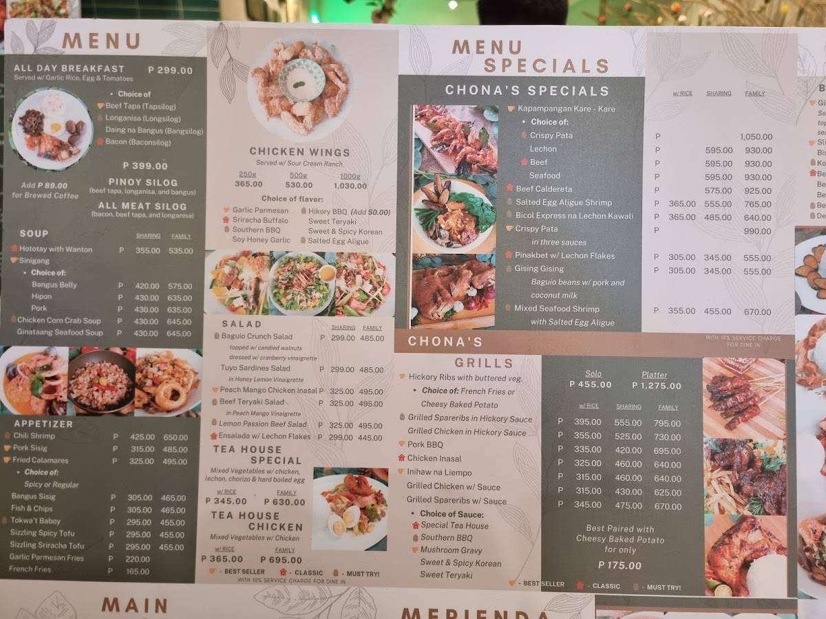 Menu at Tea House Kitchen by Chona SM Baguio restaurant, Baguio
