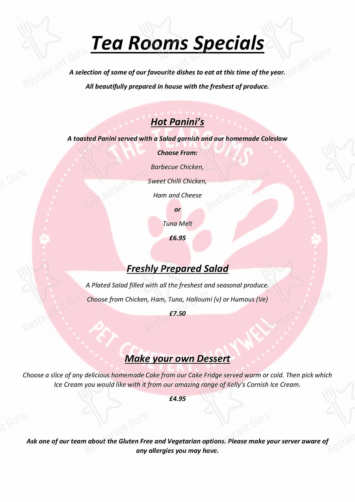Menu at Tea Rooms at the Pet Cemetery cafe, Holywell, The Pet Cemetery