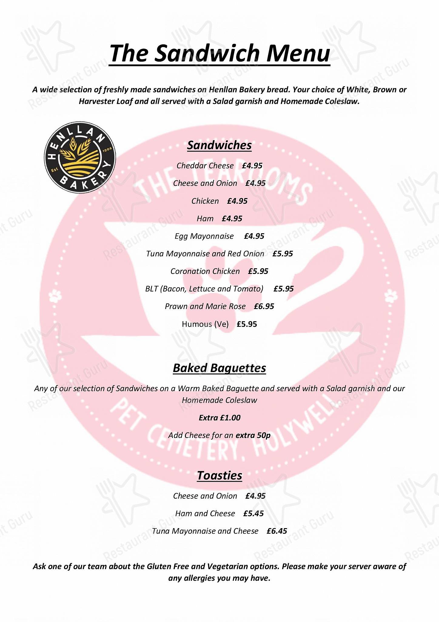 Menu at Tea Rooms at the Pet Cemetery cafe, Holywell, The Pet Cemetery