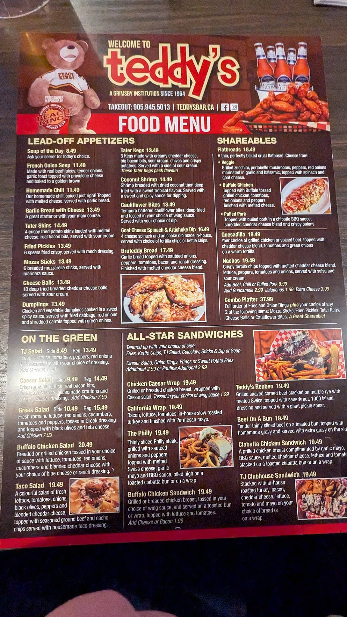 Menu at Teddy's Sports Bar, Grimsby