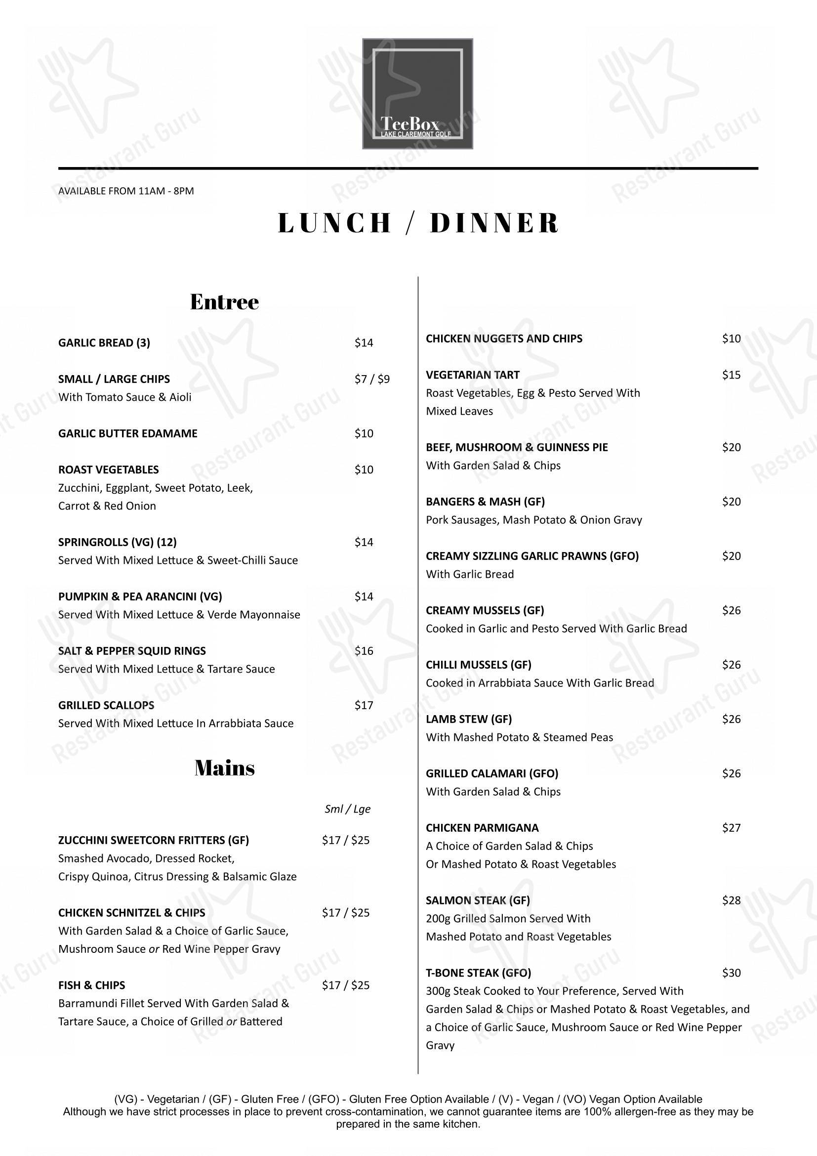 Menu at Teebox Cafe, Claremont