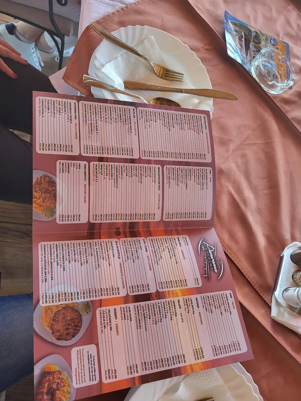 Menu at Panorama restaurant, Tekija
