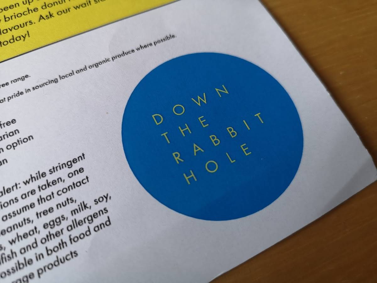 Menu at Down The Rabbit Hole Cafe, Templestowe