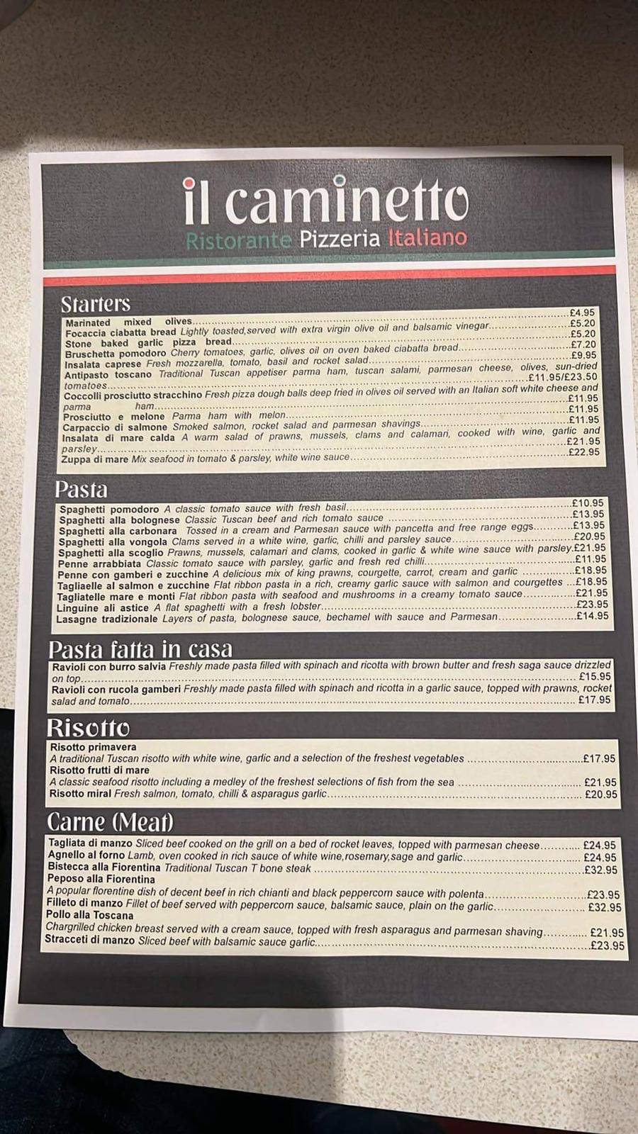 Menu at IL CAMINETTO Tenby restaurant, Tenby