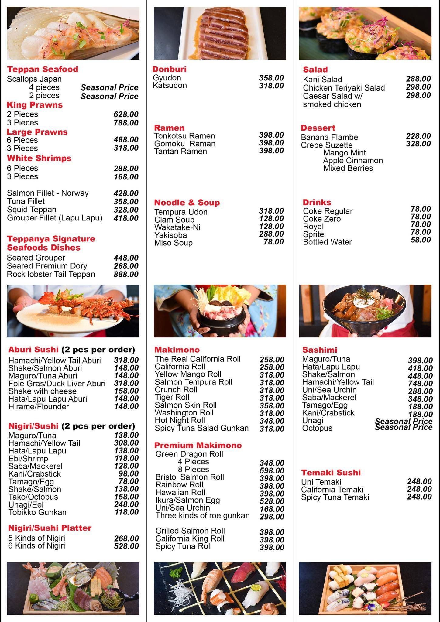 Menu at Teppanya - Evia Lifestyle Center restaurant, Las Pinas, Evia ...