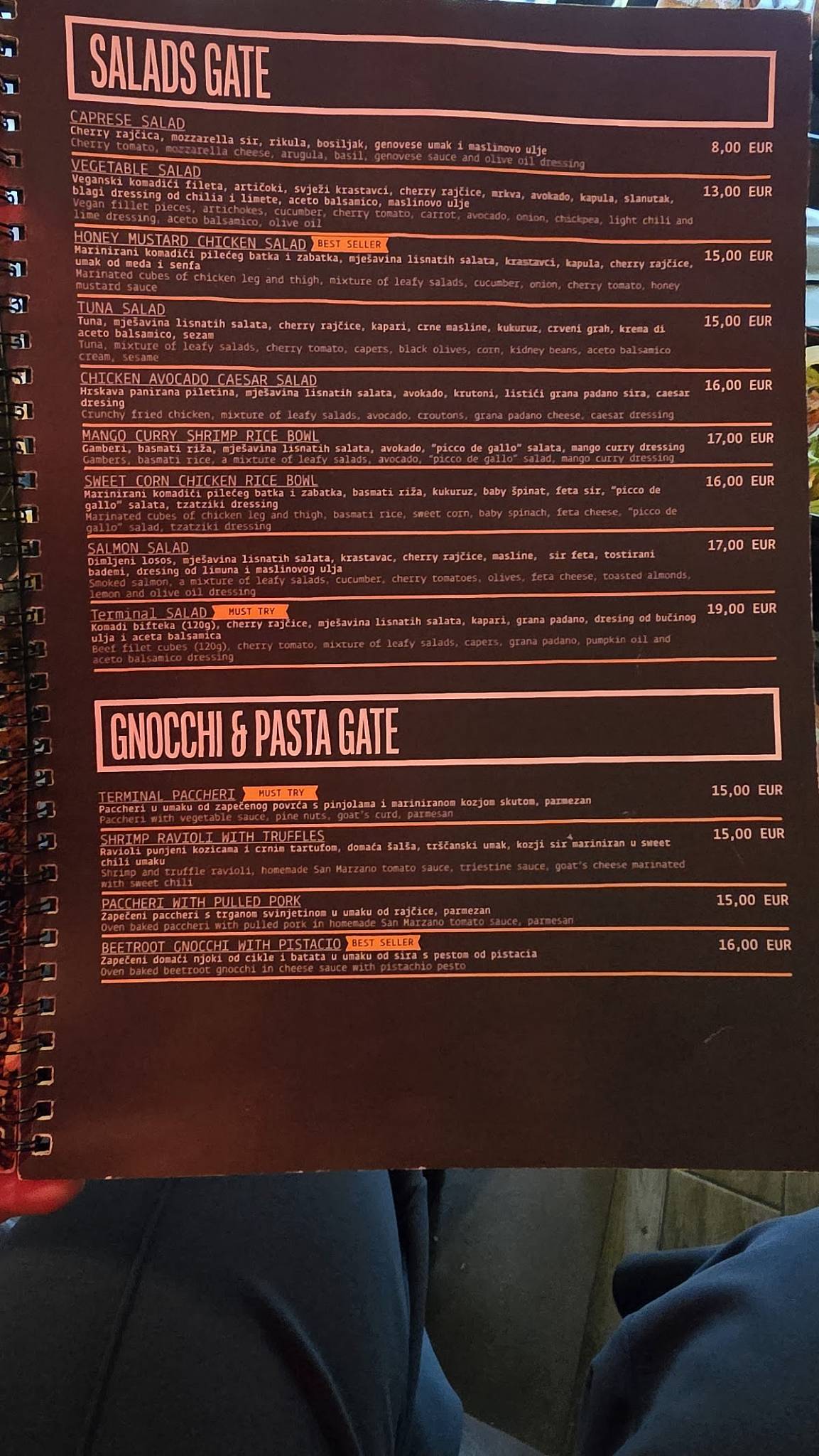 Menu at Terminal F restaurant, Split