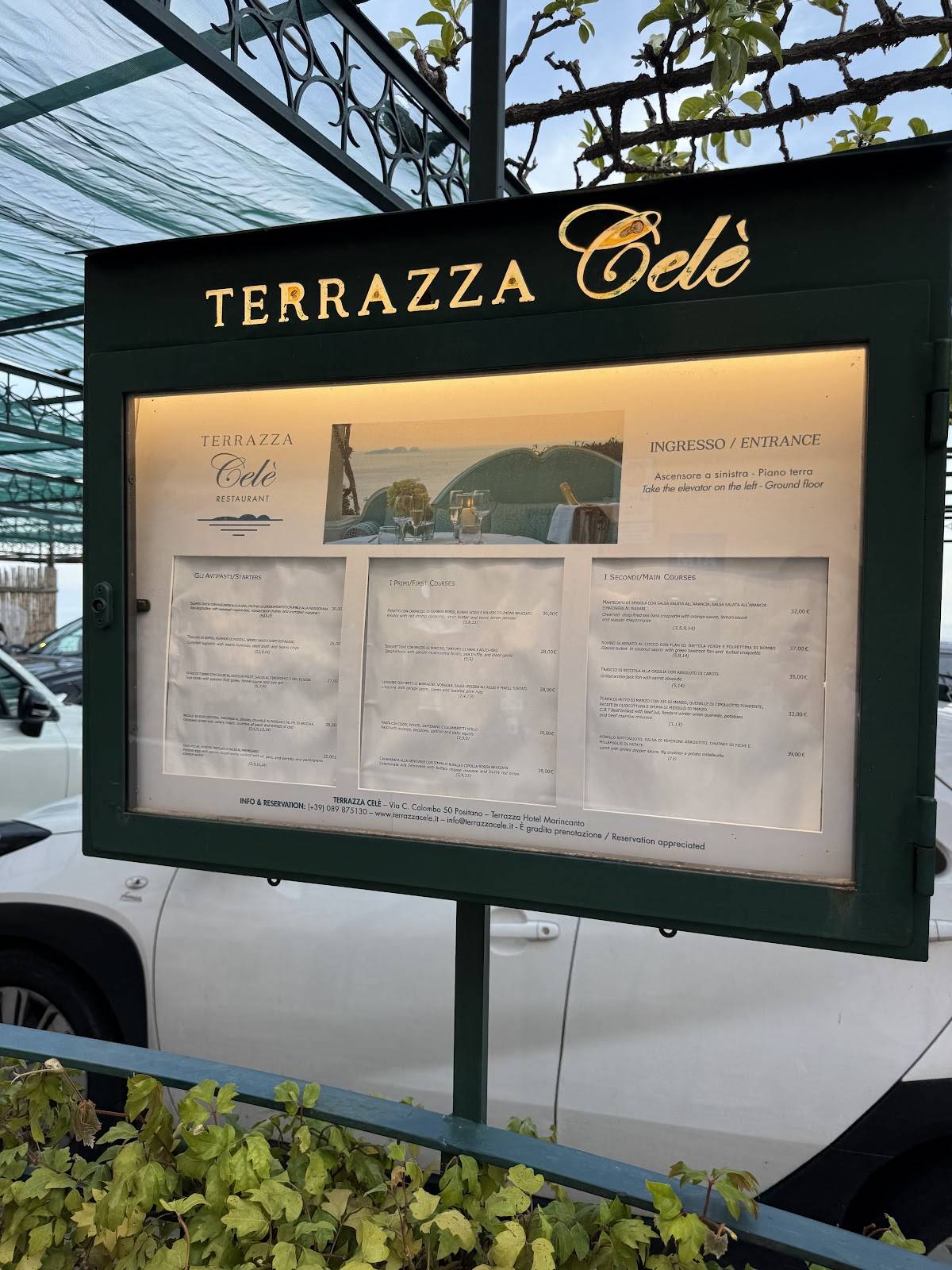 Menu at Terrazza Celè restaurant, Positano