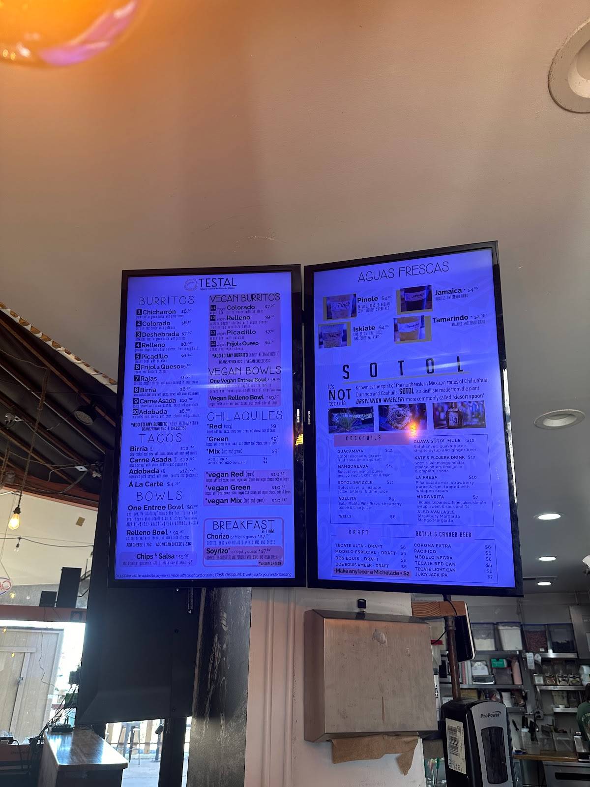 Carta del pub y bar Testal Mexican Kitchen, Phoenix