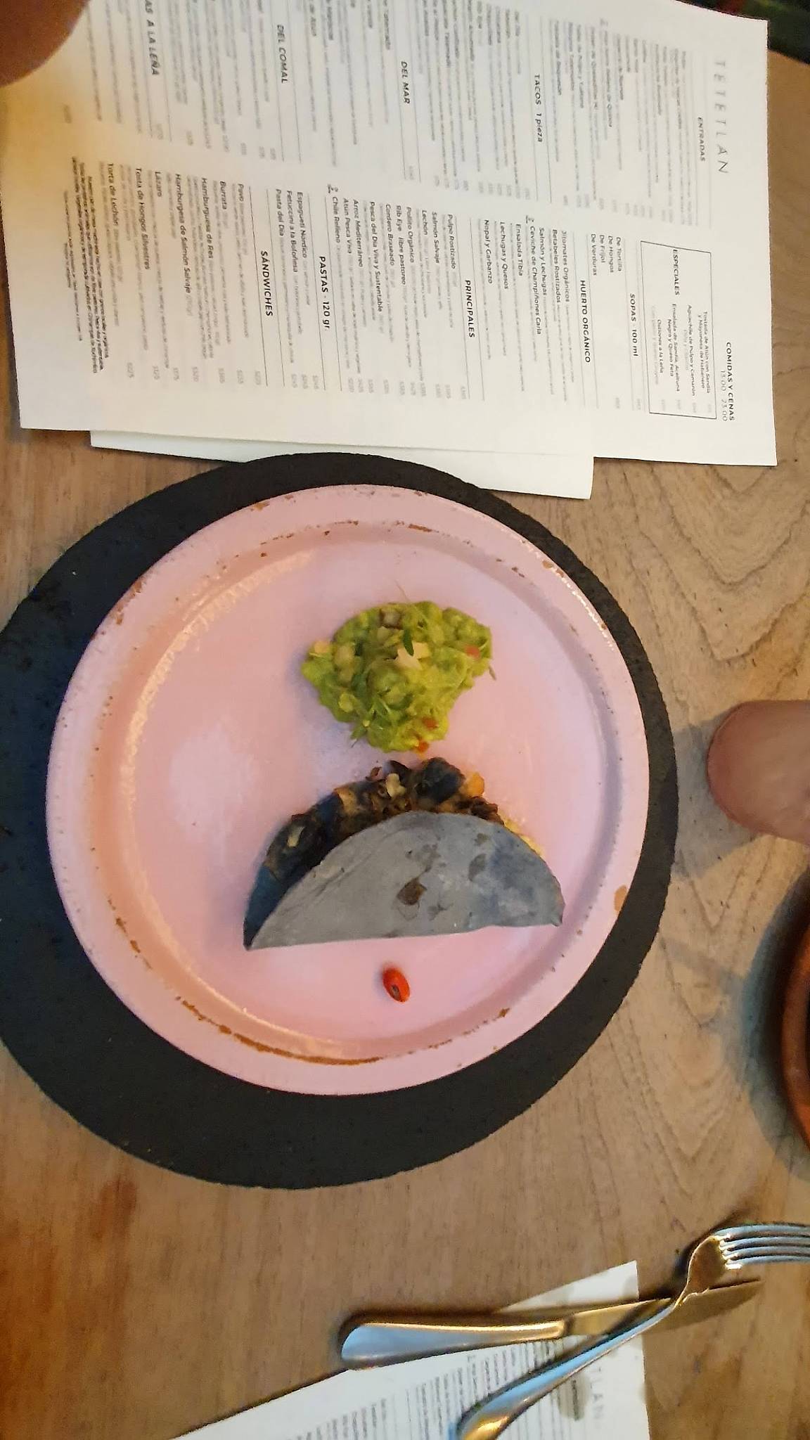 Carta del restaurante Tetetlán, Ciudad del México