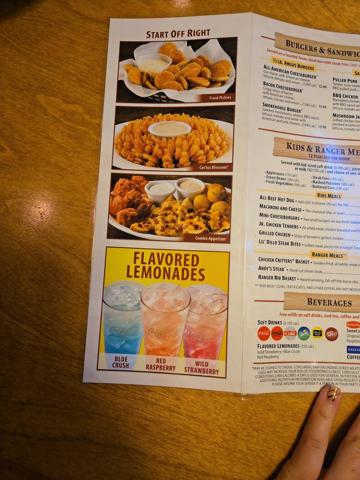 Menu at Texas Roadhouse steakhouse, Pigeon Forge, Parkway