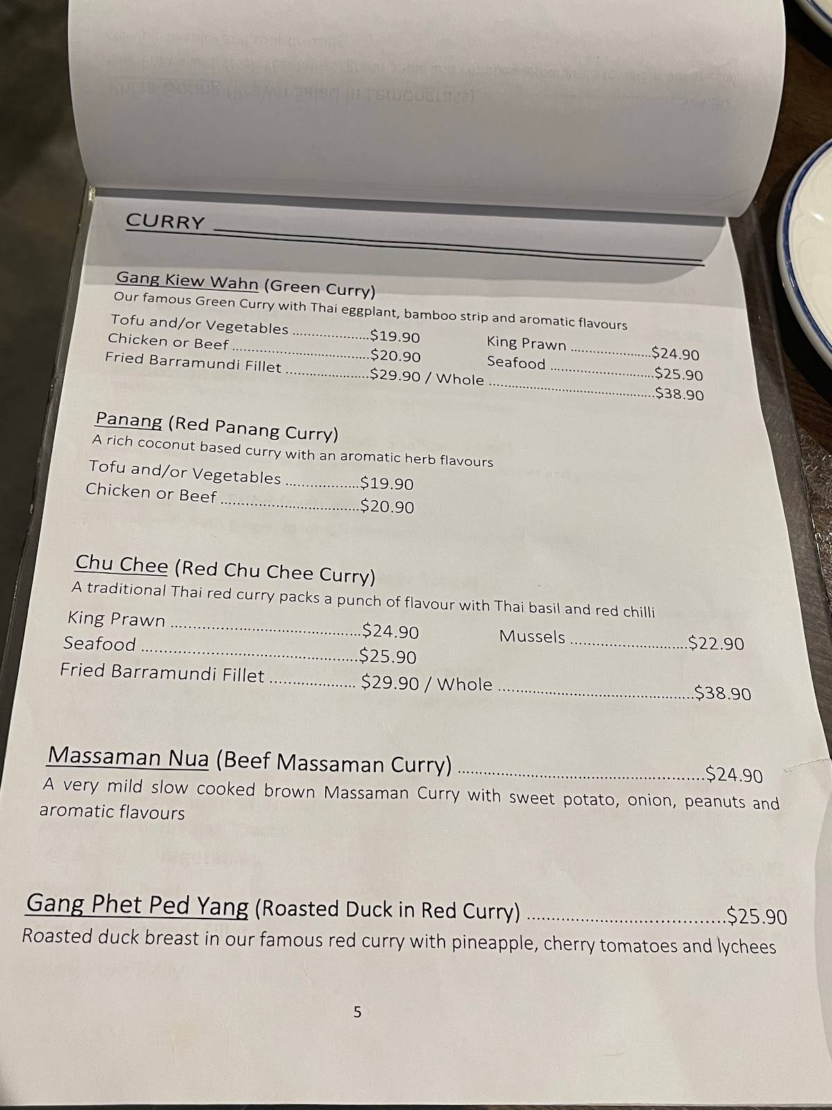 Menu at Thai Junction restaurant, Willetton
