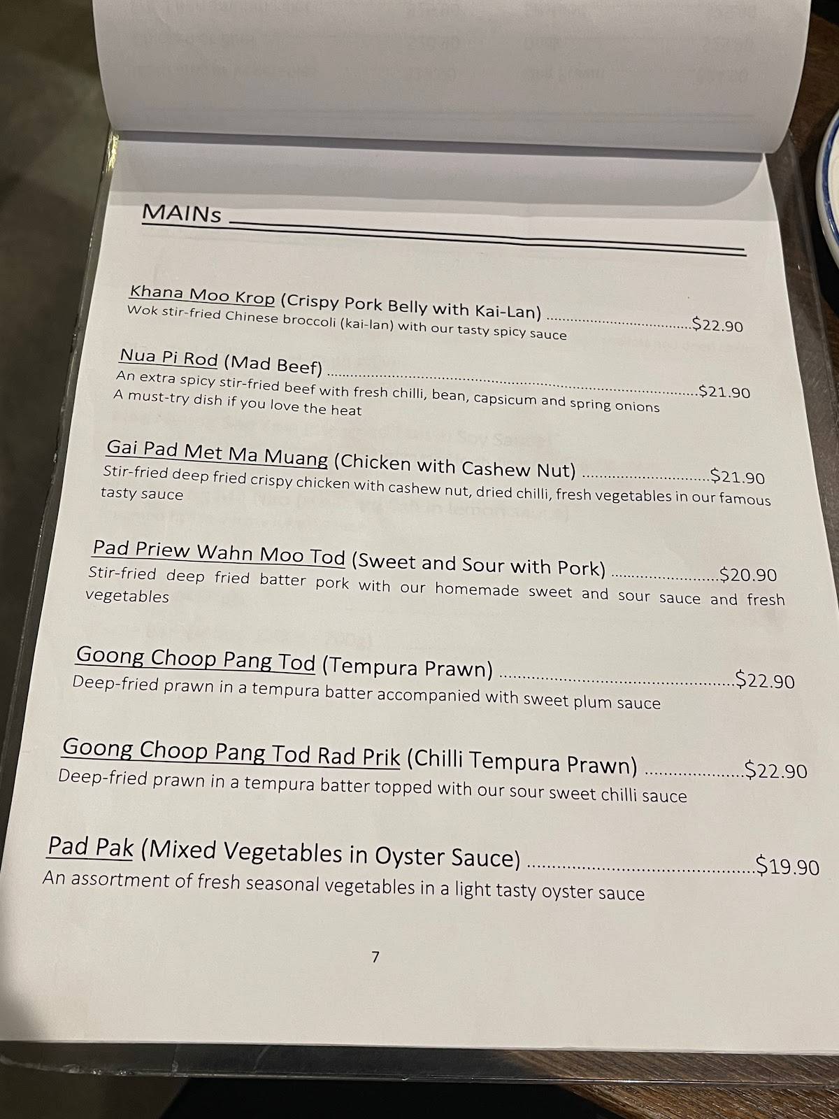 Menu at Thai Junction restaurant, Willetton