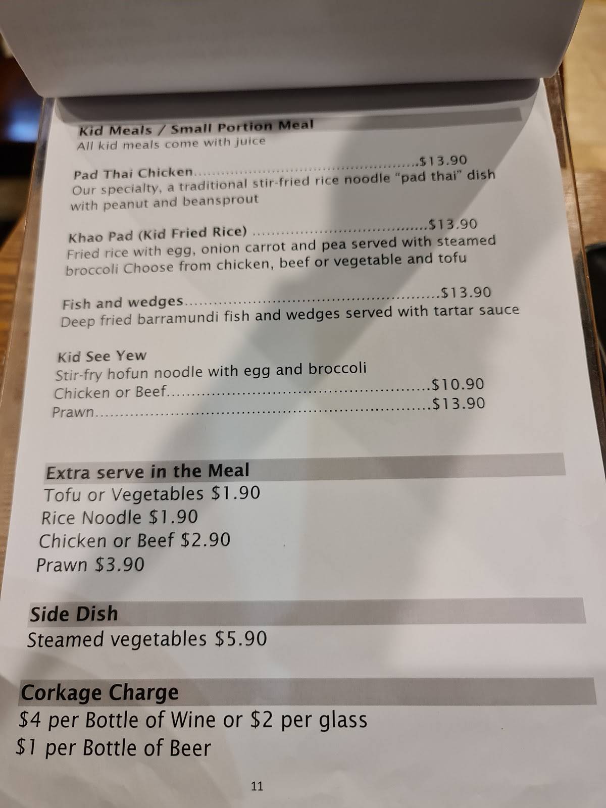 Menu at Thai Junction restaurant, Willetton