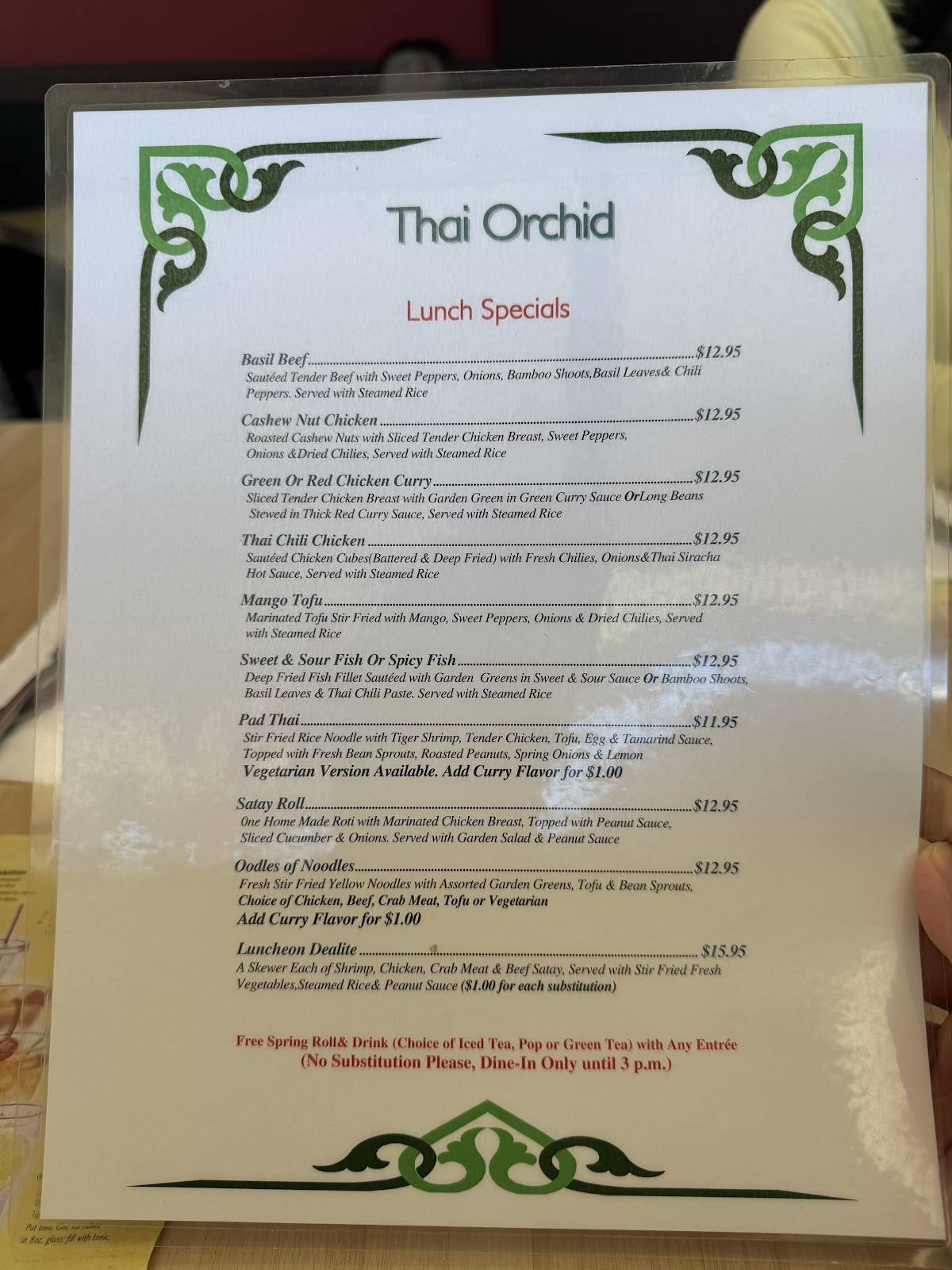 Menu at Thai Orchid Restaurant, Pickering