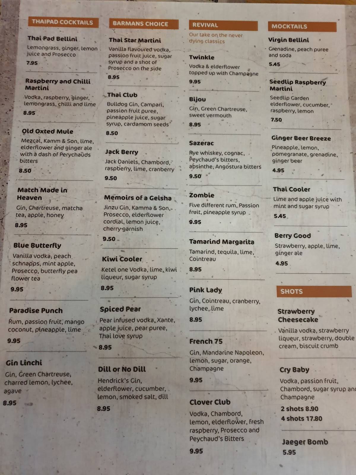 Menu at Thai Pad restaurant, Oxted