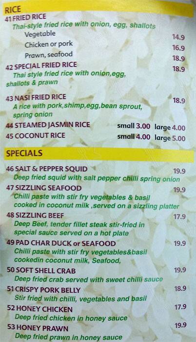Carta de Thai Star Restaurant, Deagon
