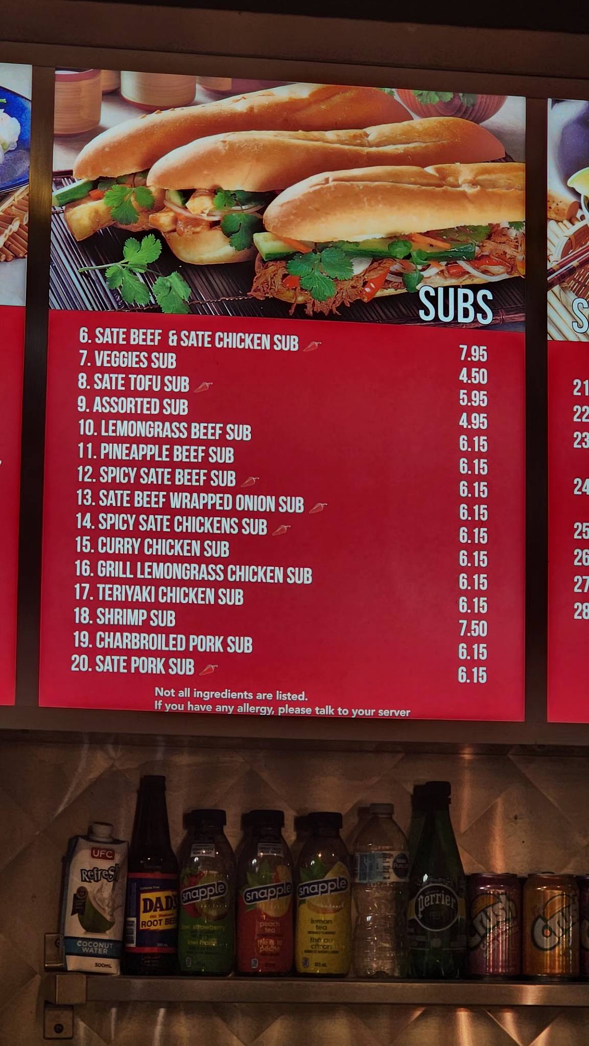Menu at Thai Thien Sub restaurant, Calgary, 811a 1 St SW