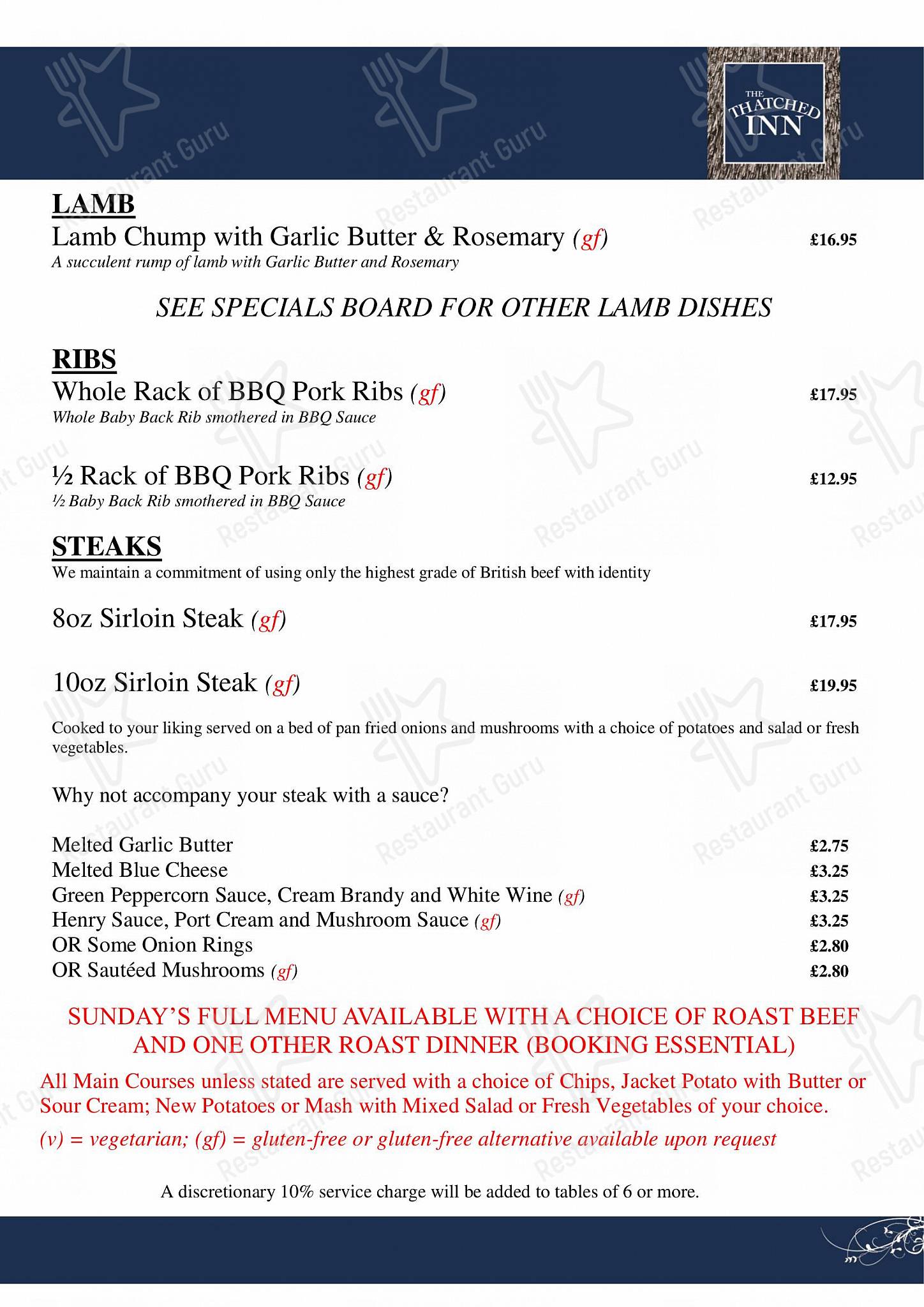 Menu at The Thatched Inn pub & bar, Hassocks