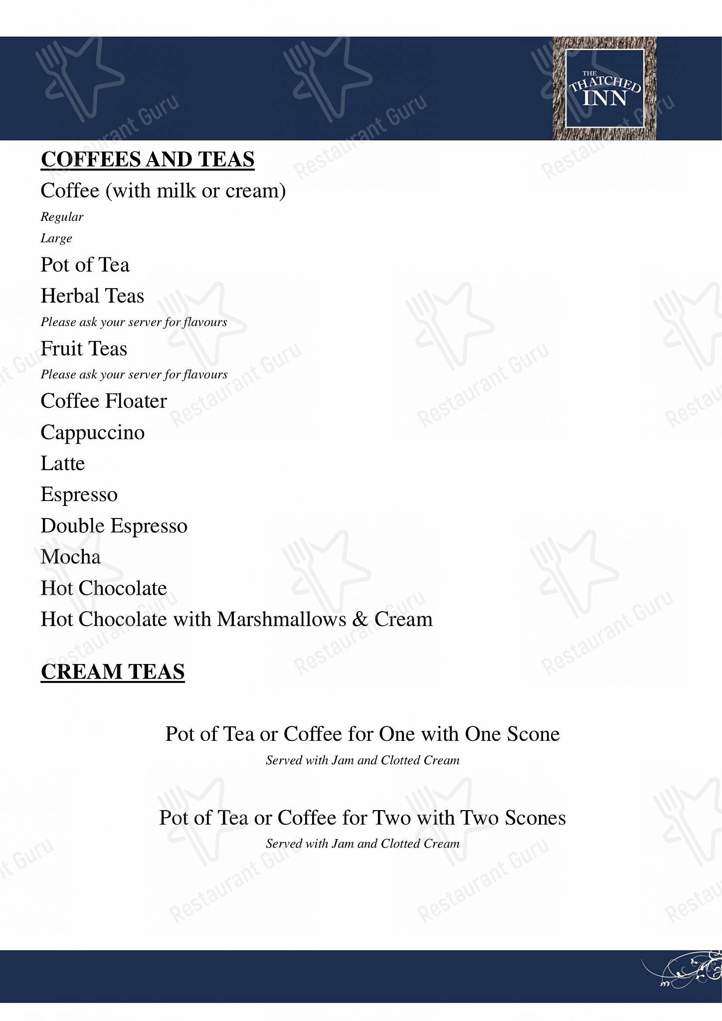 Menu at The Thatched Inn pub & bar, Hassocks