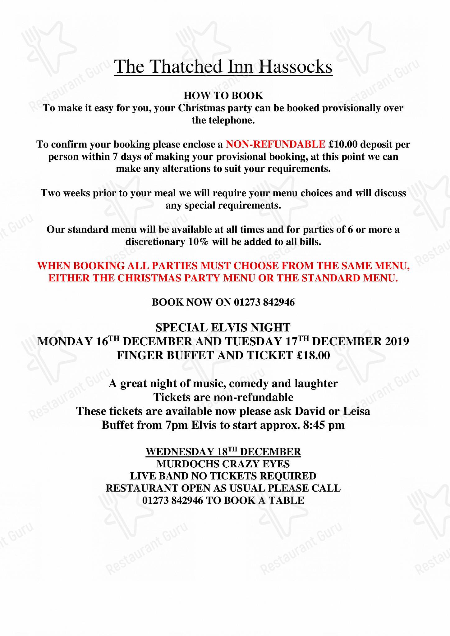 Menu at The Thatched Inn pub & bar, Hassocks