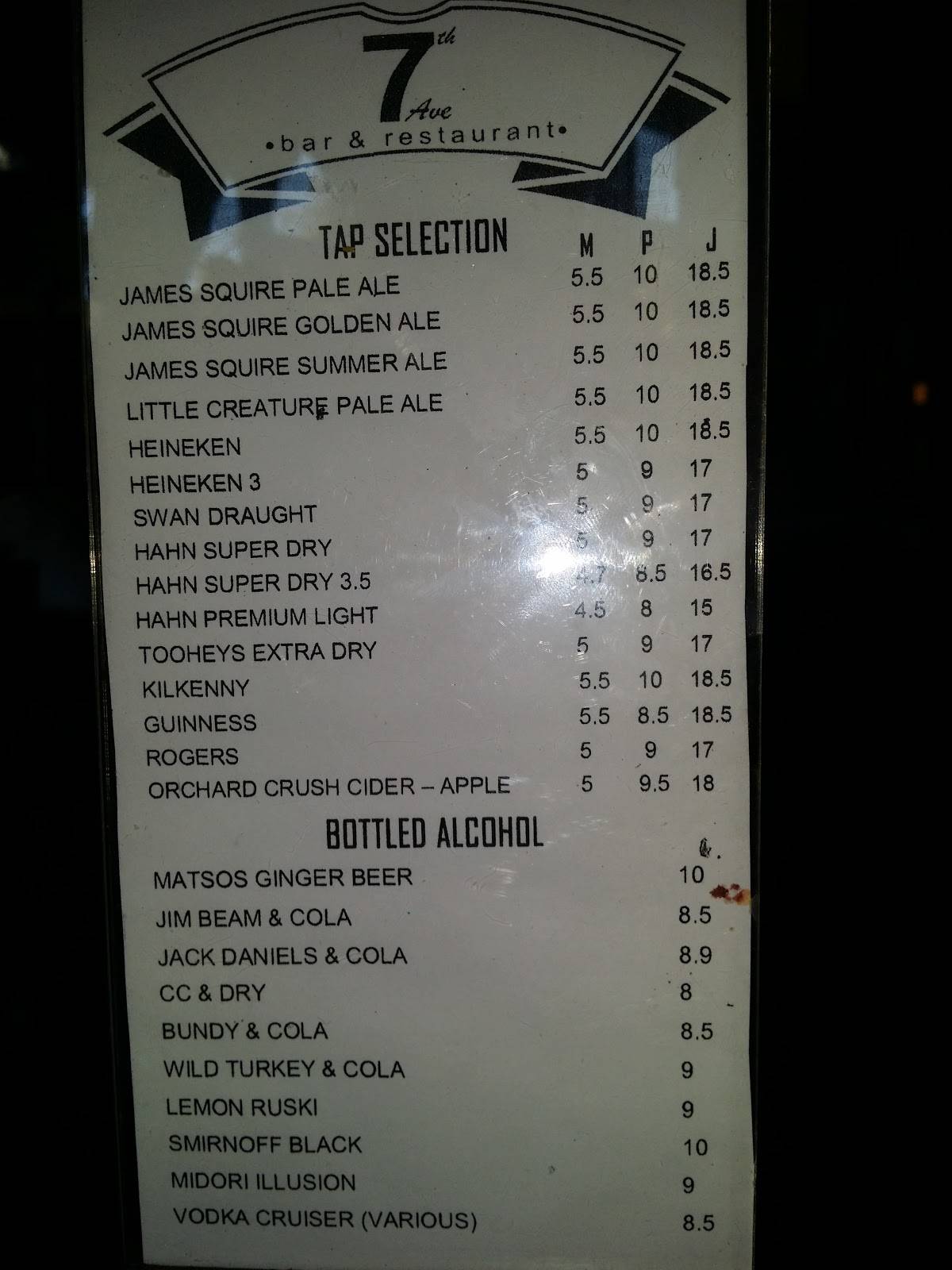 Menu at The 7th Ave Bar & Restaurant, Midland