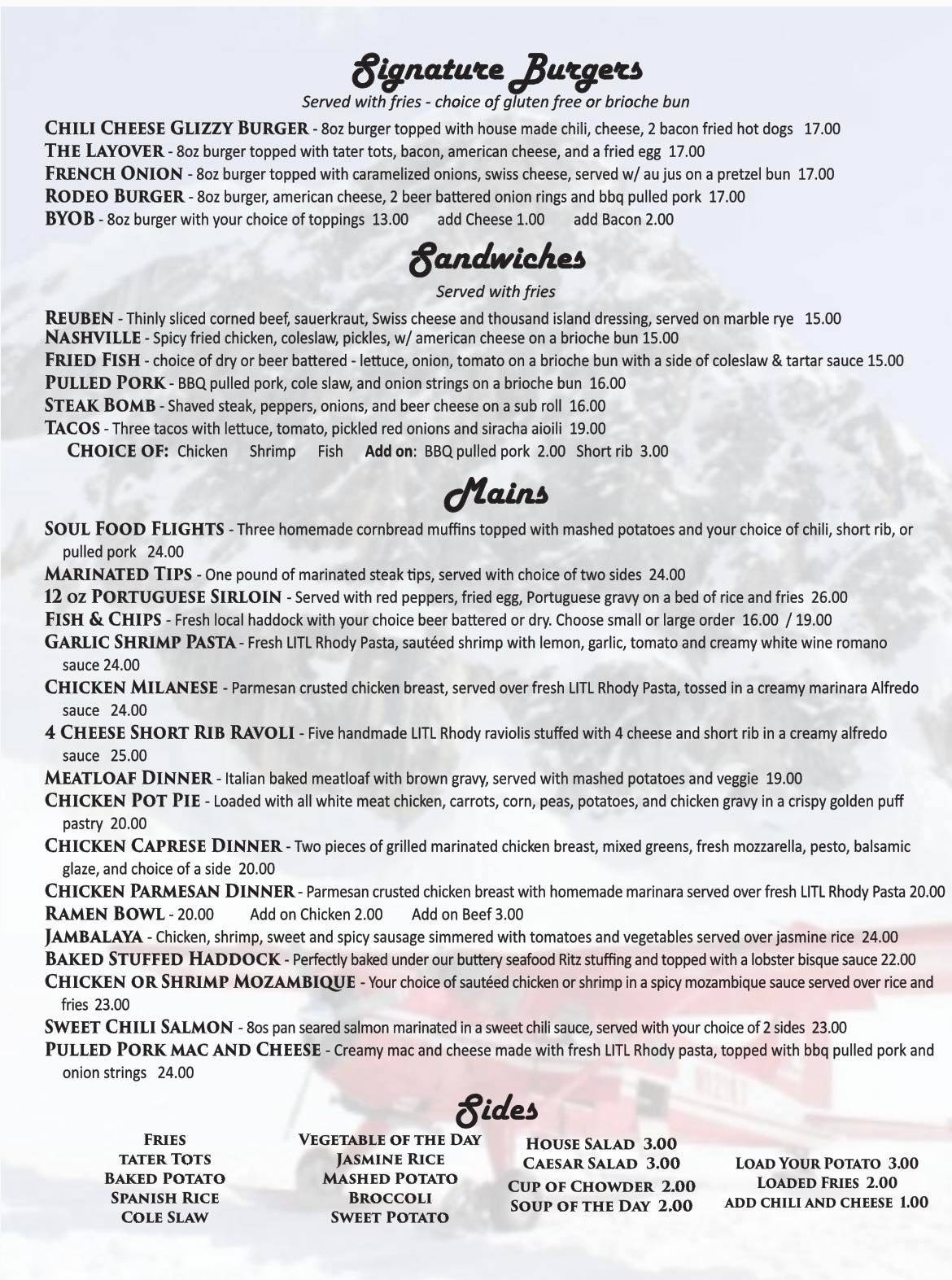 Menu at The Airport Grille restaurant, New Bedford, Airport Road