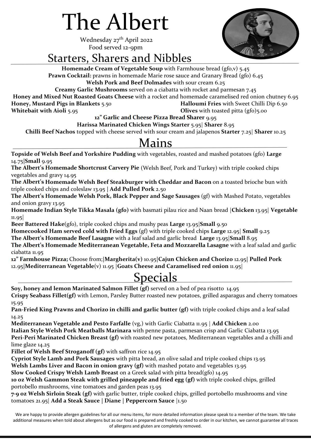 Menu at The Albert pub & bar, Llandudno