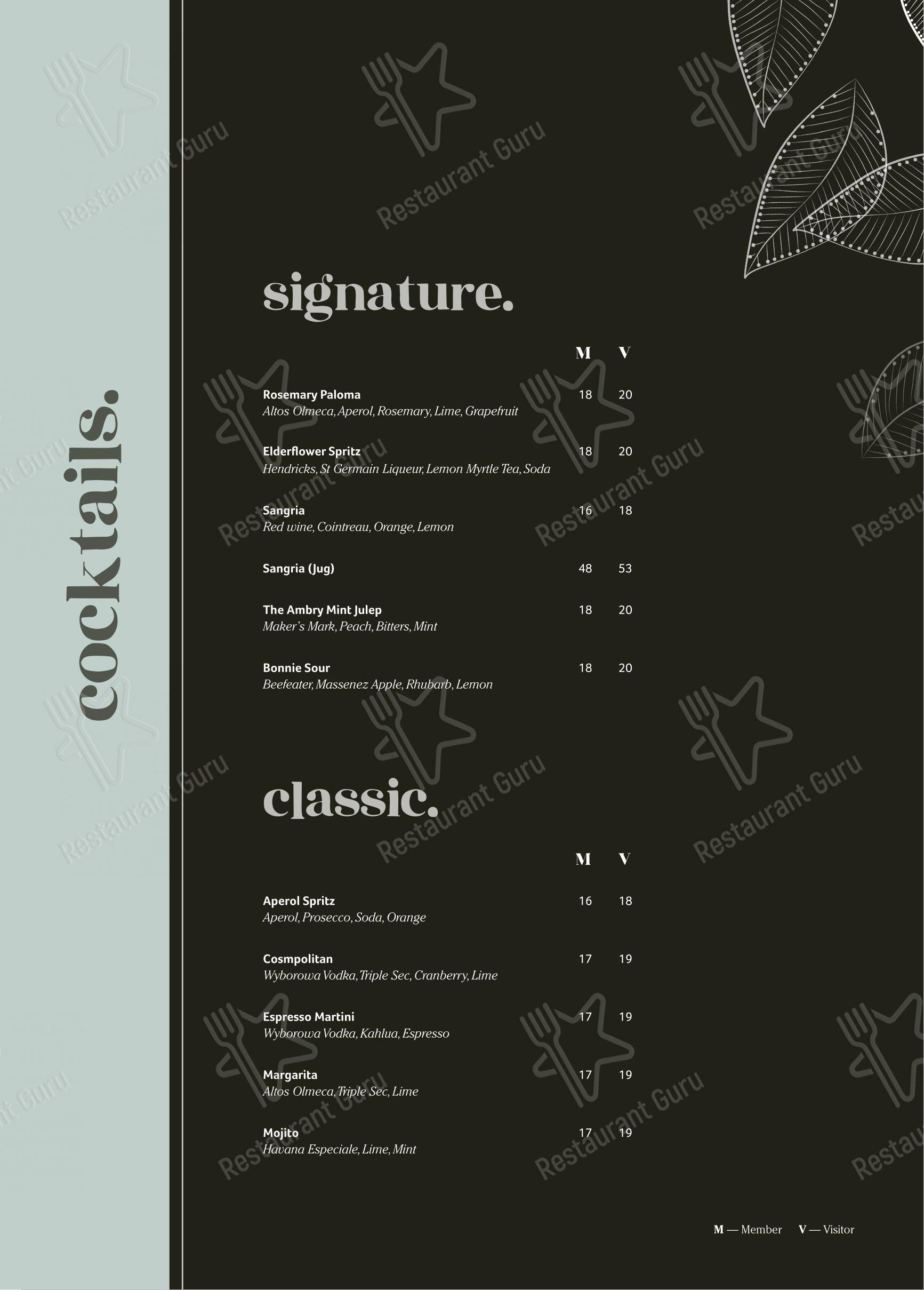 Menu at The Ambry restaurant, Waverley
