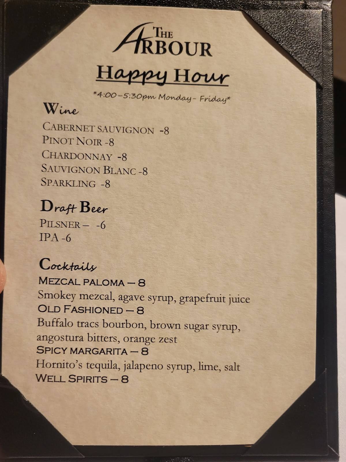 Menu at The Arbour pub & bar, Pasadena