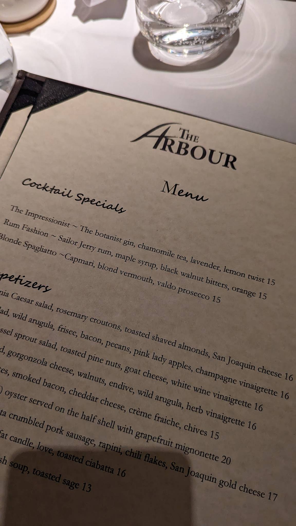 Menu at The Arbour pub & bar, Pasadena