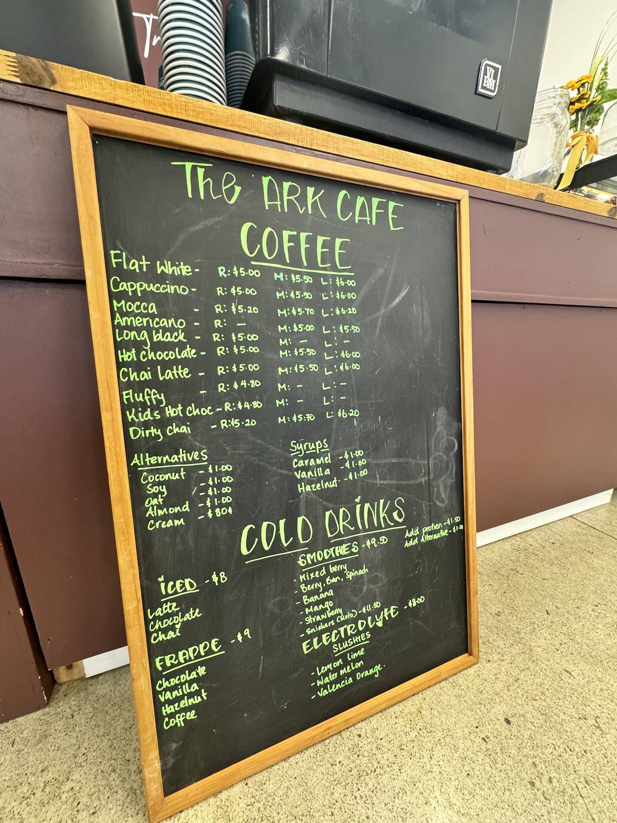 Menu at The Ark Cafe, Rotorua