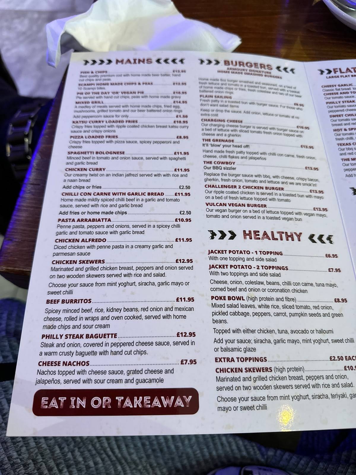 Menu at The Armoury pub & bar, Seaham