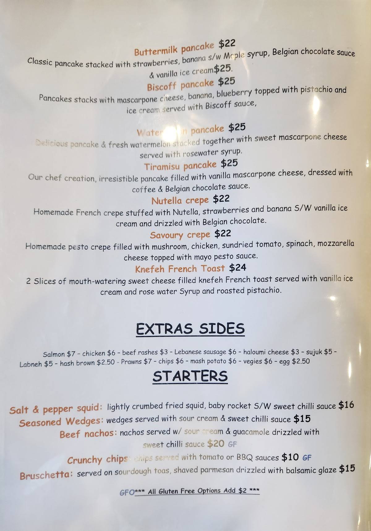 Menu at The Artisanal Cafe, Villawood