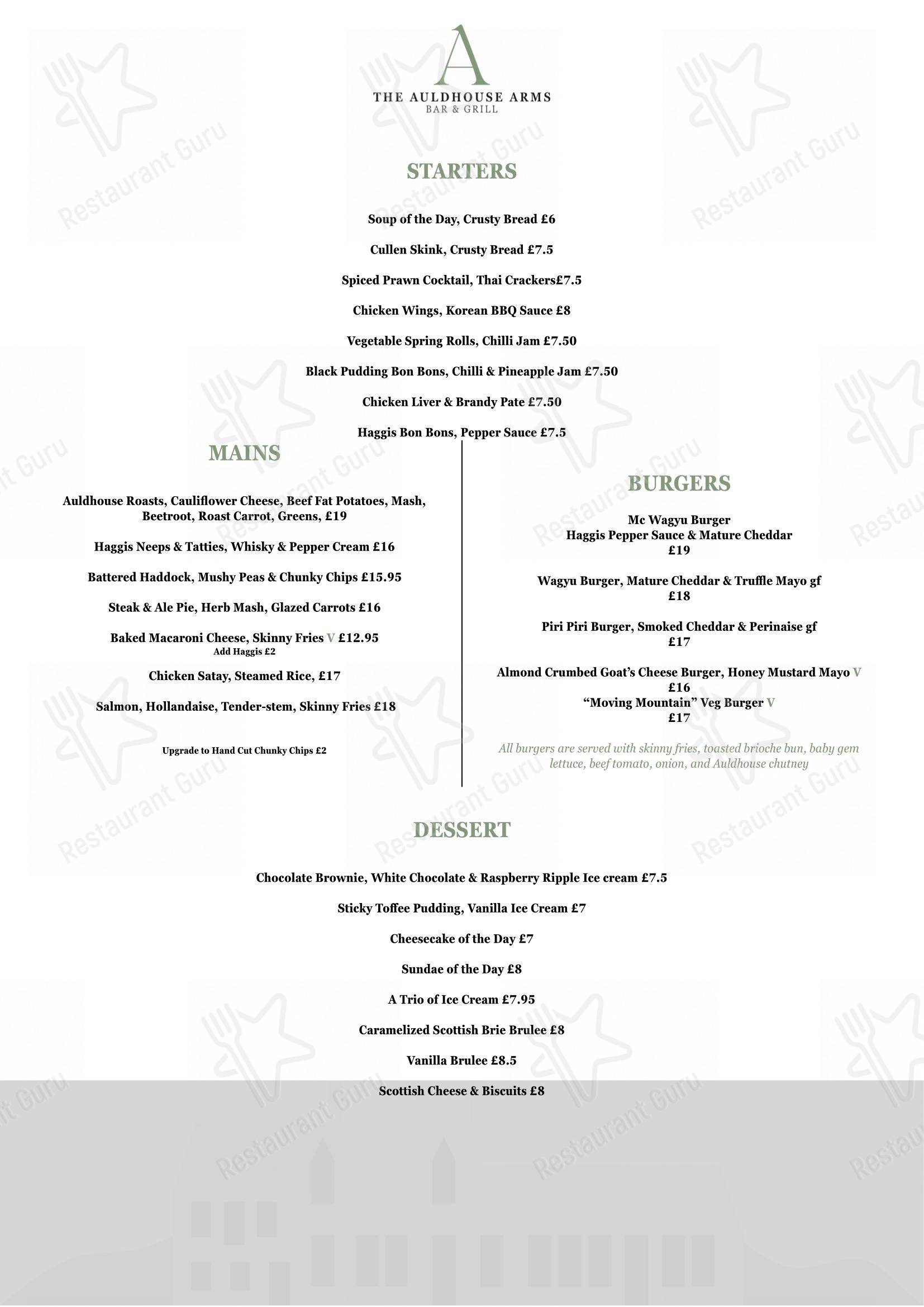 Menu at The Auldhouse Arms Bar, Glasgow