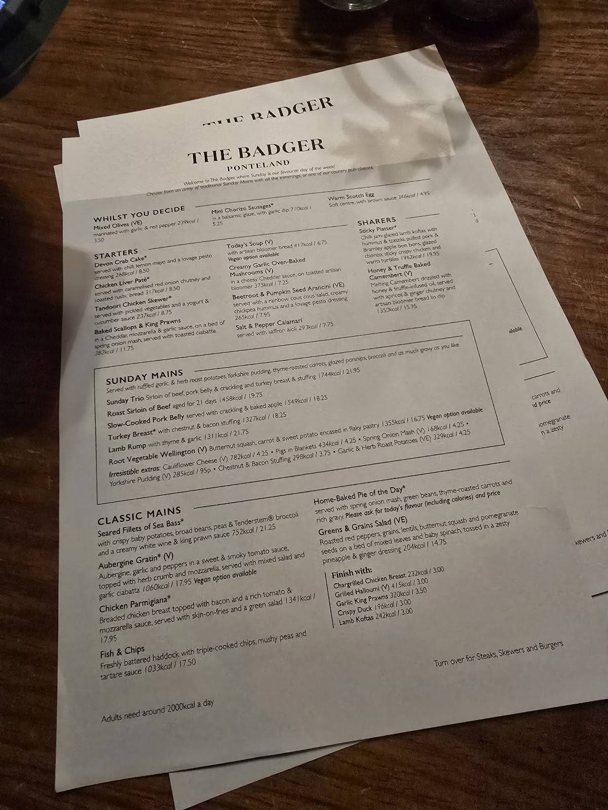 Menu at The Badger pub & bar, Newcastle upon Tyne
