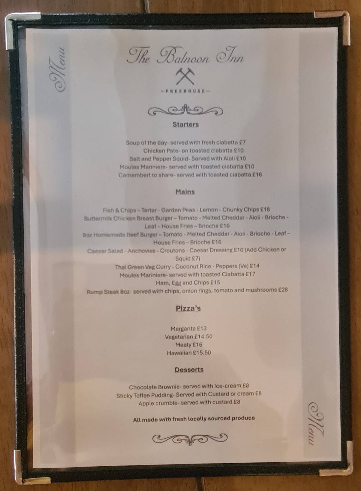 Menu at The Balnoon Inn pub & bar, Saint Ives