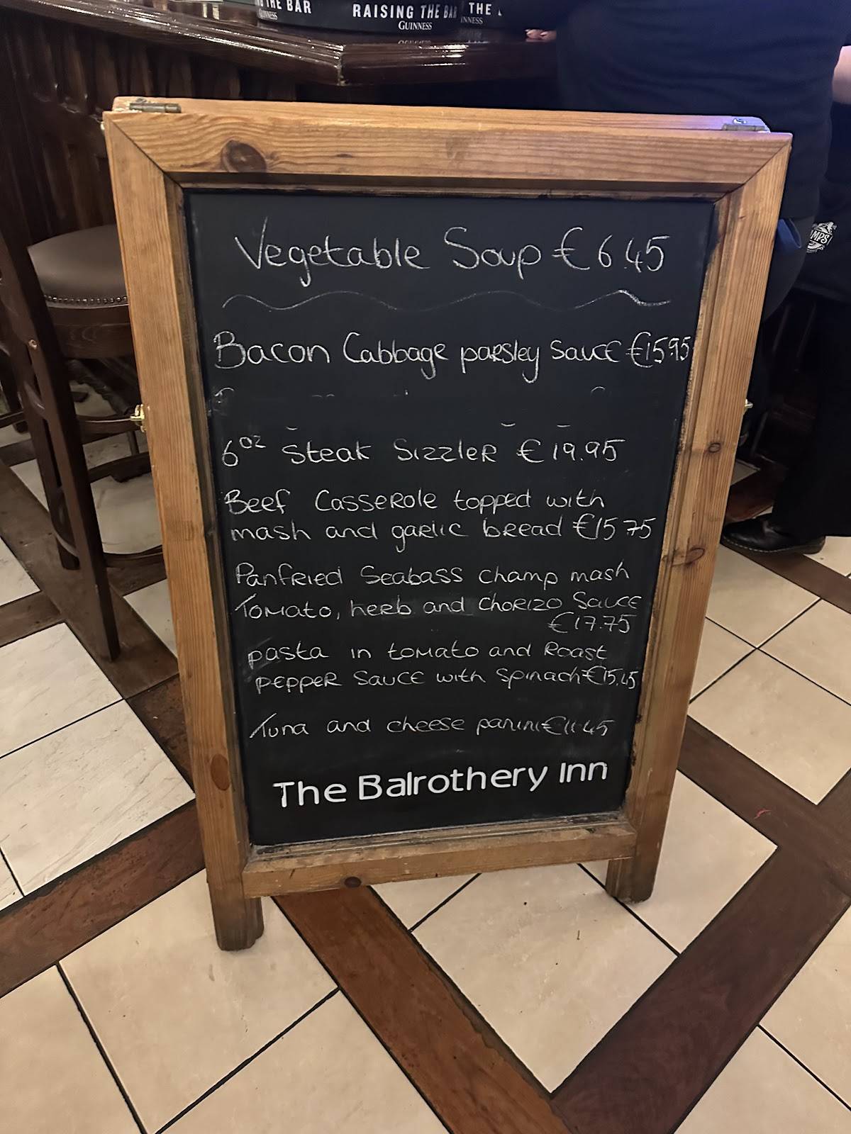 Menu at The Balrothery Inn pub & bar, Ireland, Balrothery Lodge