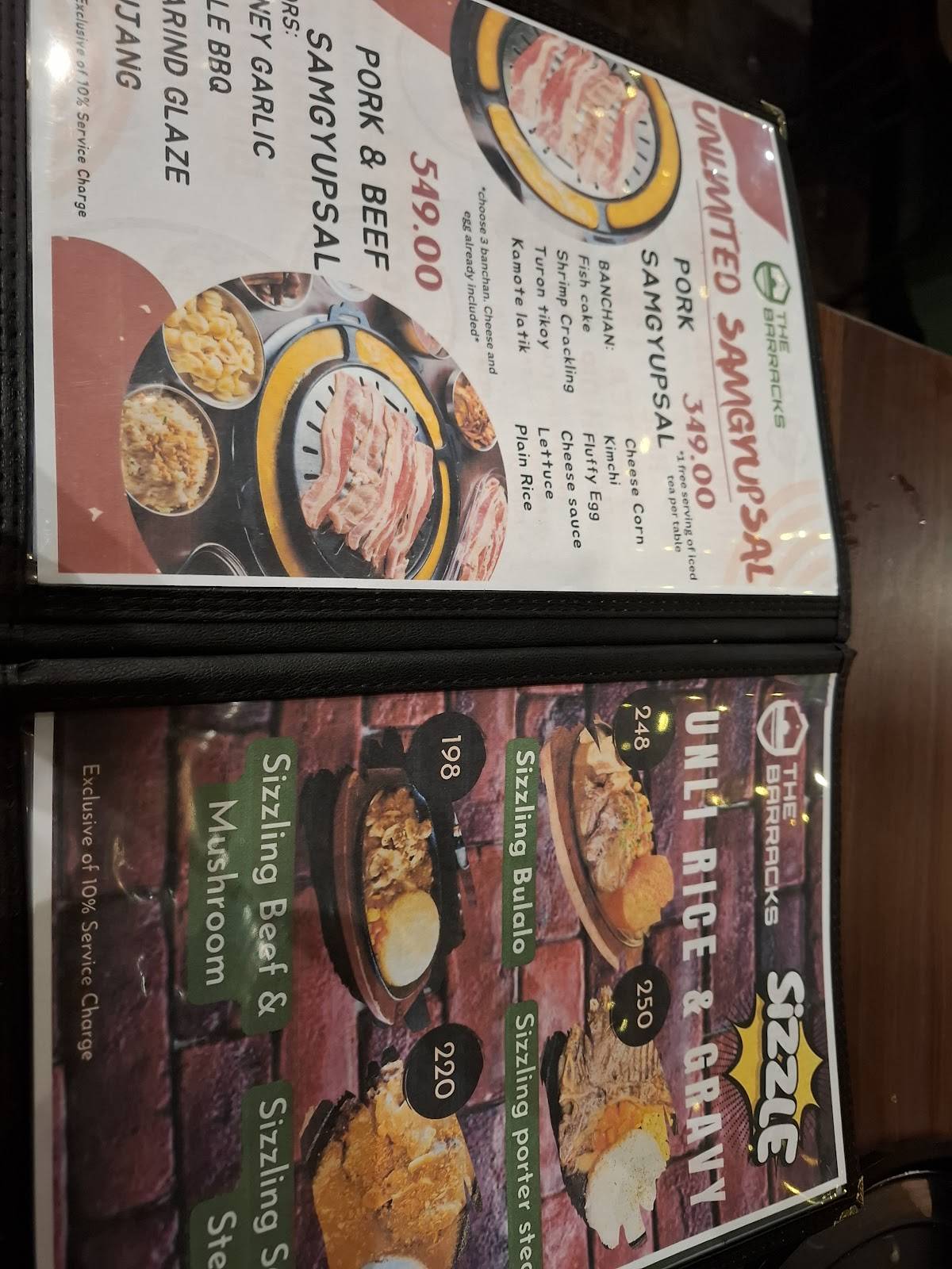 Menu at The Barracks, Taguig