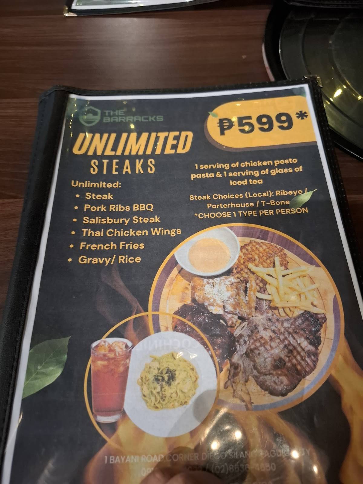 Menu at The Barracks, Taguig