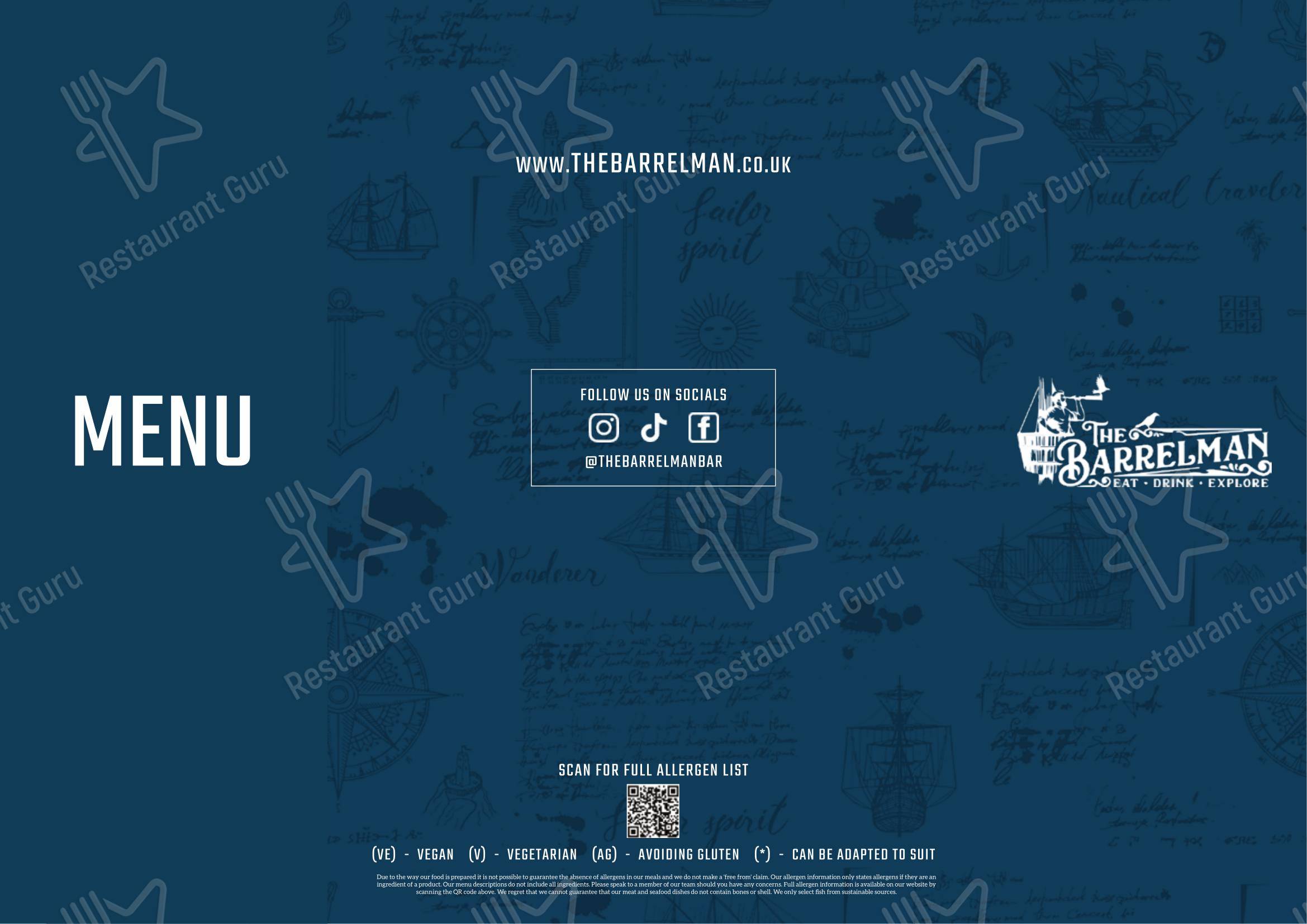 Menu at The Barrelman, Dundee