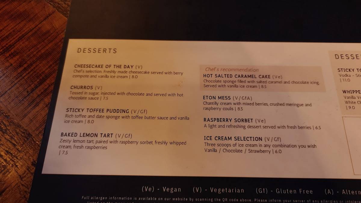 Menu at The Barrelman, Dundee
