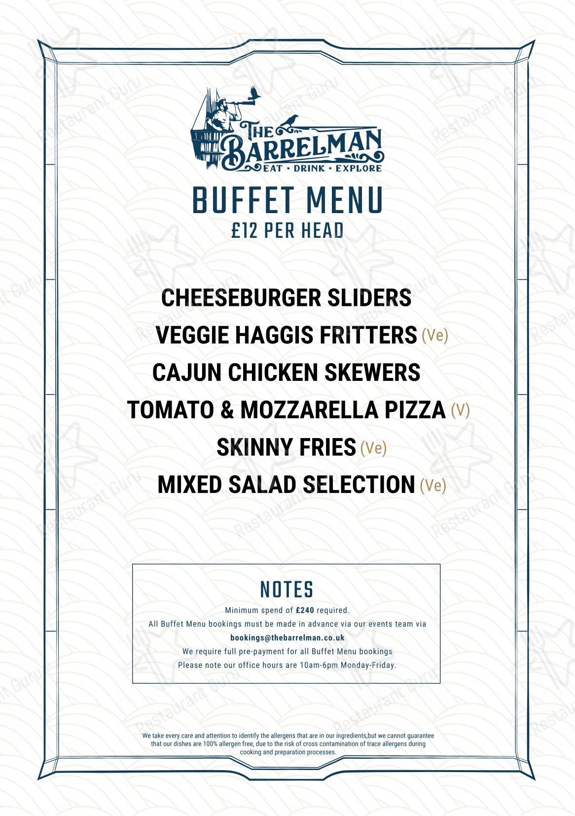 Menu at The Barrelman, Dundee